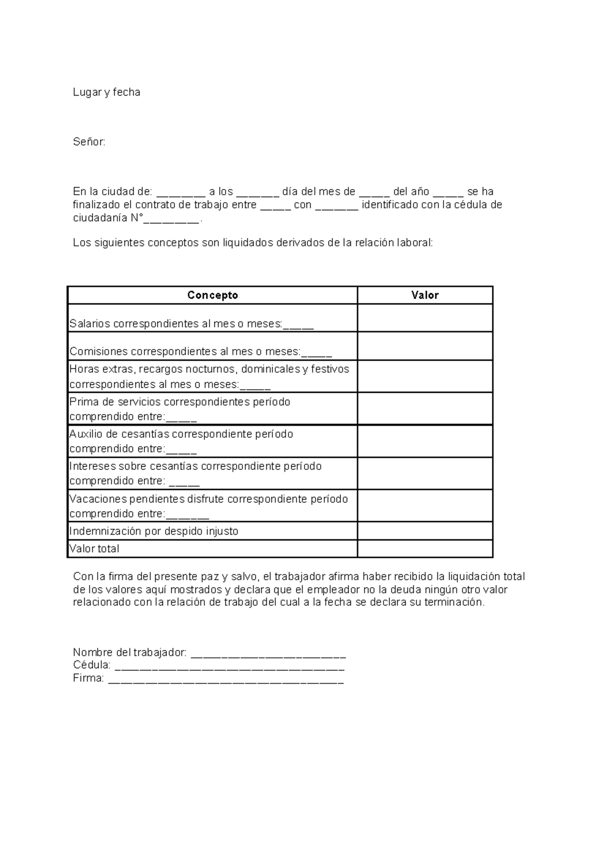 Modelo de paz y salvo por pago de deuda PDF | PeruDeudas