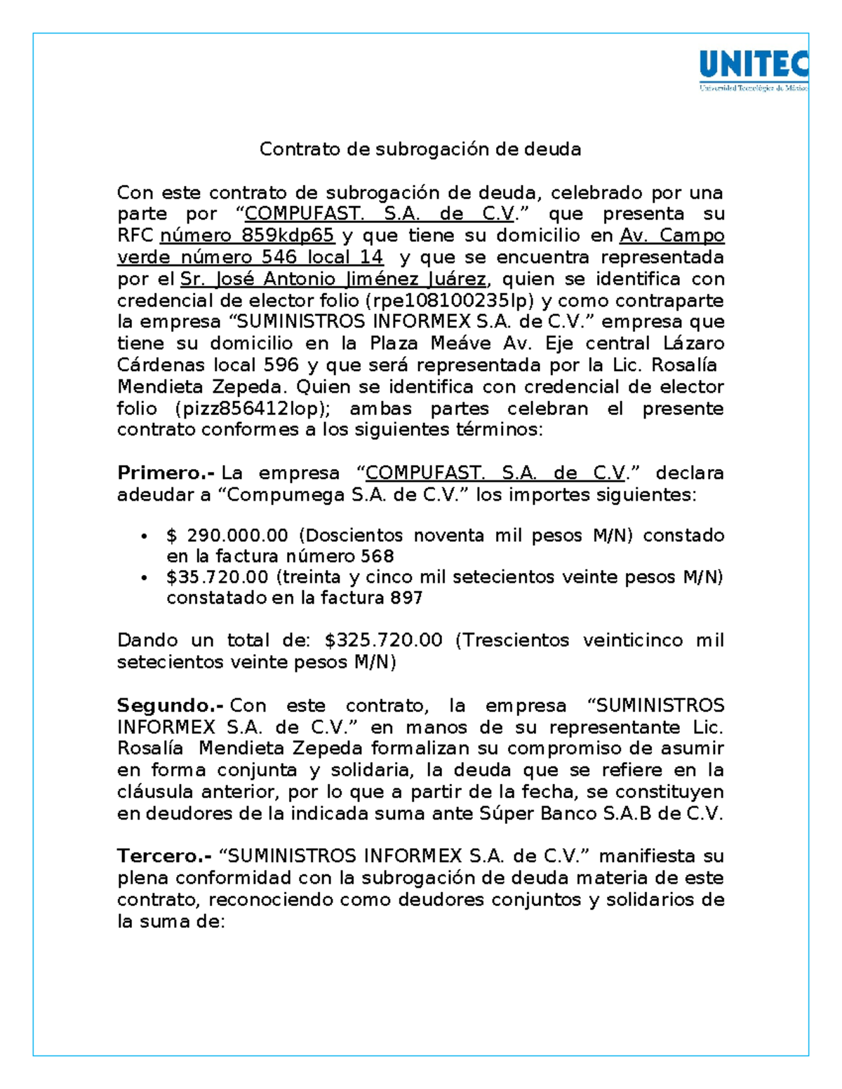 Modelo de subrogación de deuda | PeruDeudas